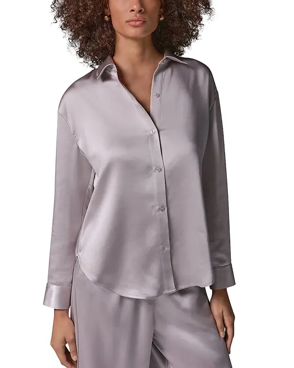 DONNA KARAN WEEKEND Satin Button Front Blouse