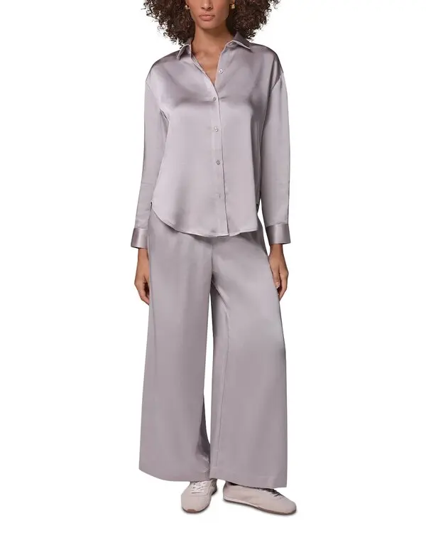 DONNA KARAN WEEKEND Satin Button Front Blouse