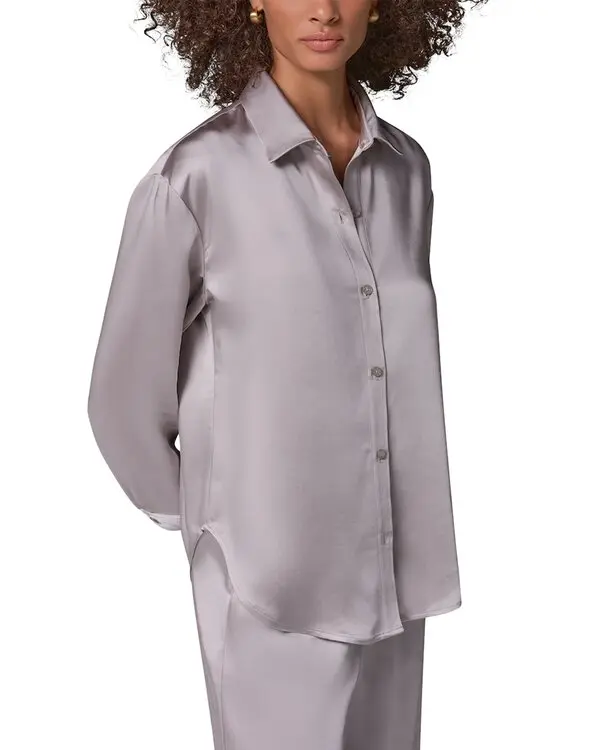 DONNA KARAN WEEKEND Satin Button Front Blouse