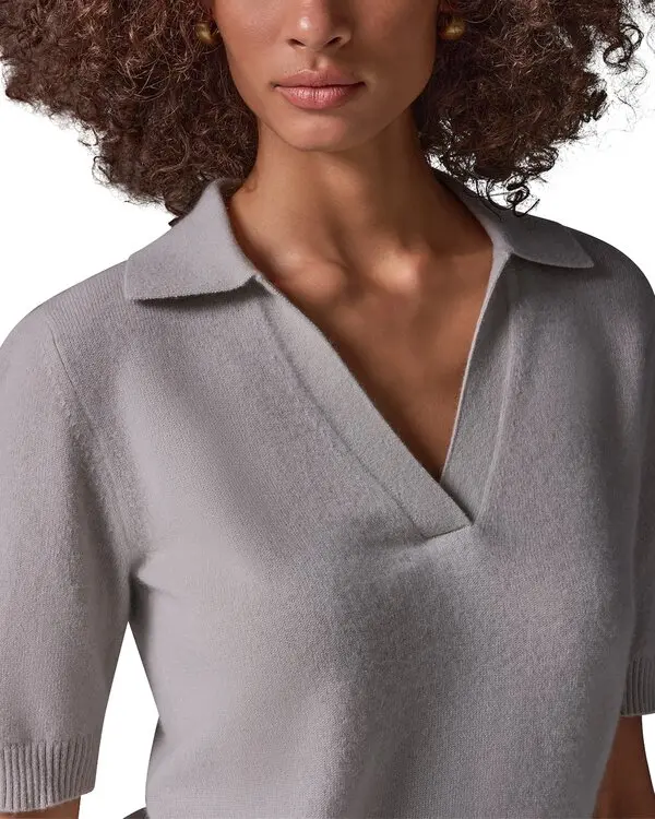 DONNA KARAN WEEKEND Cashmere Elbow Sleeve Polo Sweater
