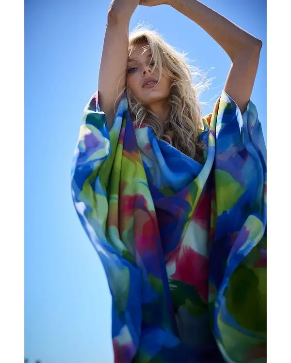 Natori Kumo Printed Satin Circle Caftan