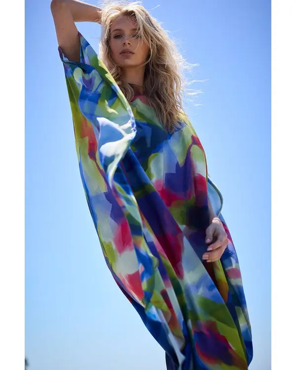 Natori Kumo Printed Satin Circle Caftan