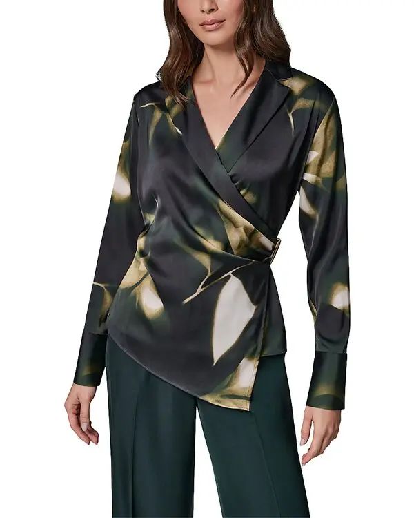 Donna Karan New York Printed Hardware Trim Side Ruched Blouse