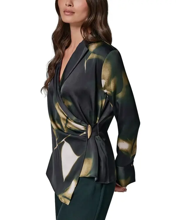 Donna Karan New York Printed Hardware Trim Side Ruched Blouse