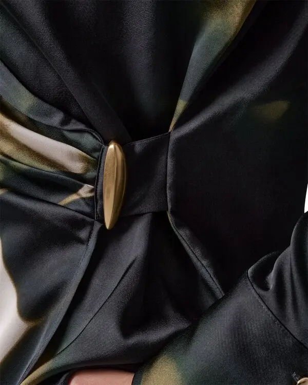 Donna Karan New York Printed Hardware Trim Side Ruched Blouse