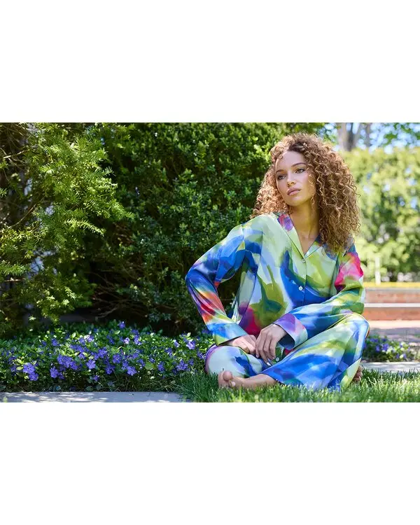Natori Kumo Printed Satin Notched Collar Pajama Set