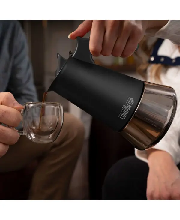 THE LONDON SIP Stainless Steel Espresso Maker, 10 Cup - Black