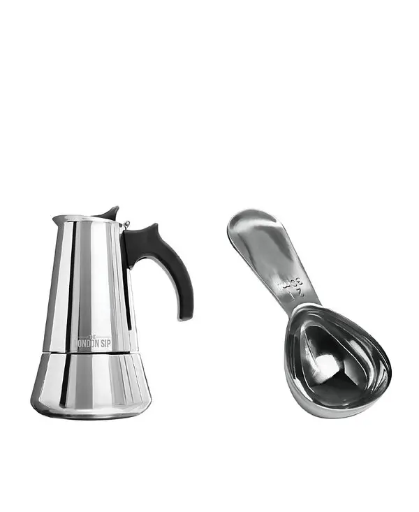THE LONDON SIP Espresso Maker & Coffee Spoon Bundle, 10 Cup