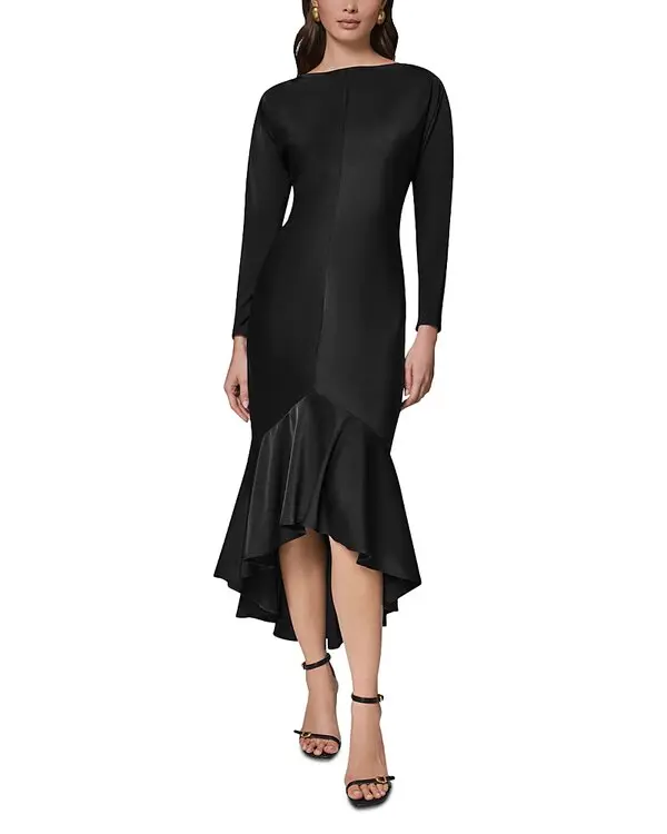 Donna Karan New York Satin High Low Flounce Hem Dress - Black