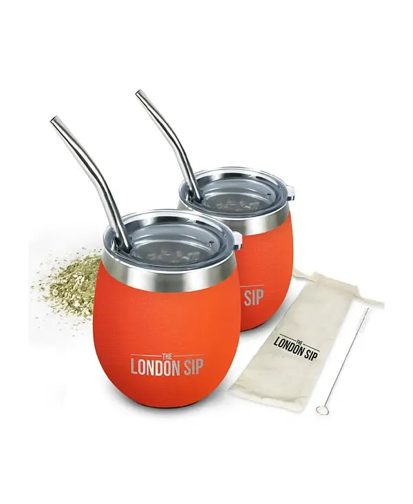 THE LONDON SIP Yerba Mate Cup Set, 8 Oz - Bright Orange