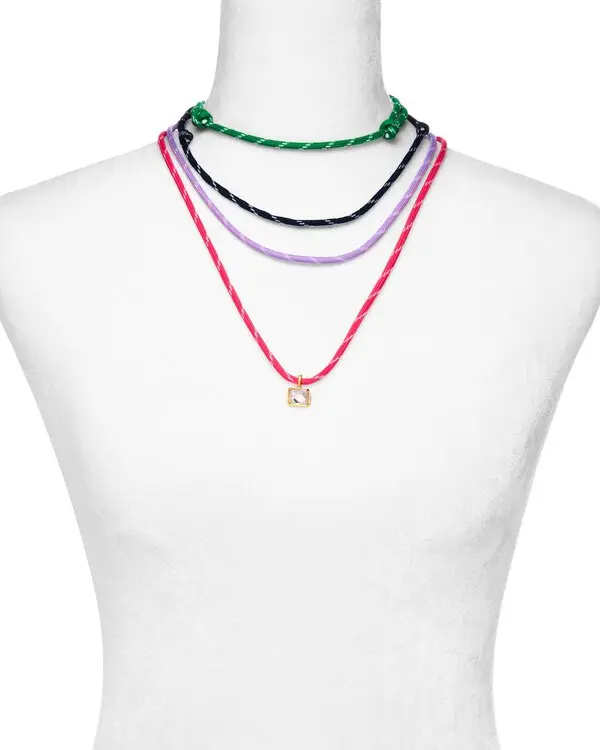 Aqua Bezel Stone Cord Pendant Necklace Set - Emerald-cut