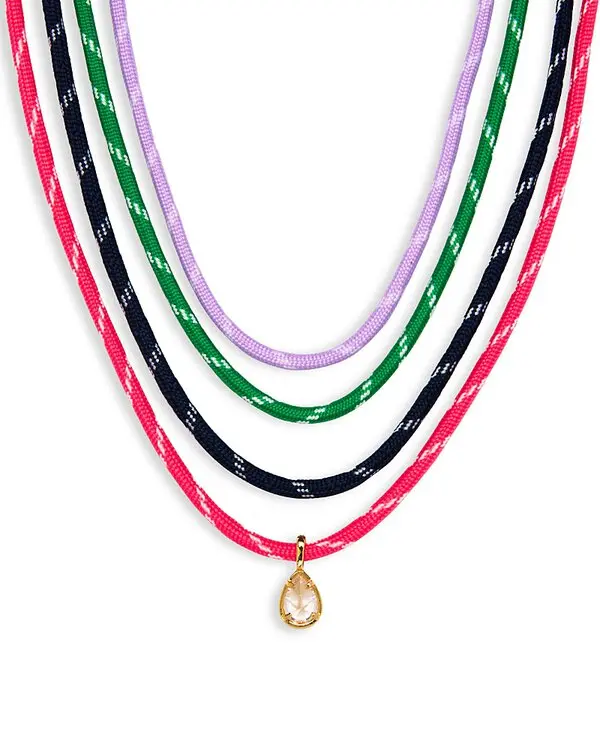 Aqua Bezel Stone Cord Pendant Necklace Set - Pear-cut