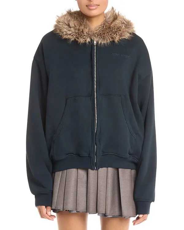 Acne Studios Faux Fur Trim Zip-up Sweatshirt