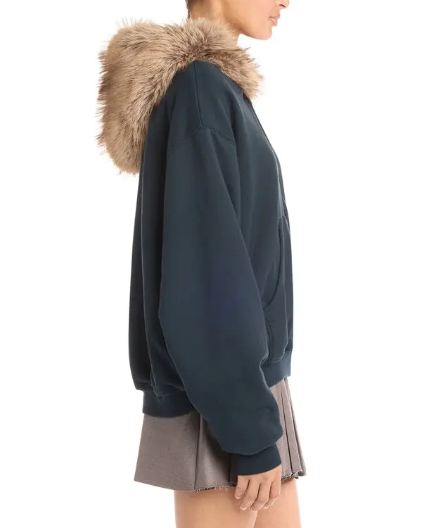 Acne Studios Faux Fur Trim Zip-up Sweatshirt