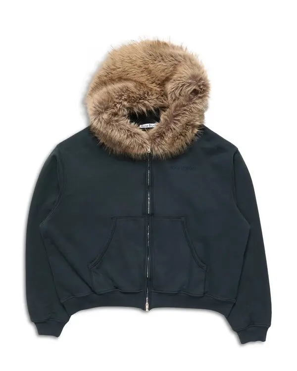 Acne Studios Faux Fur Trim Zip-up Sweatshirt