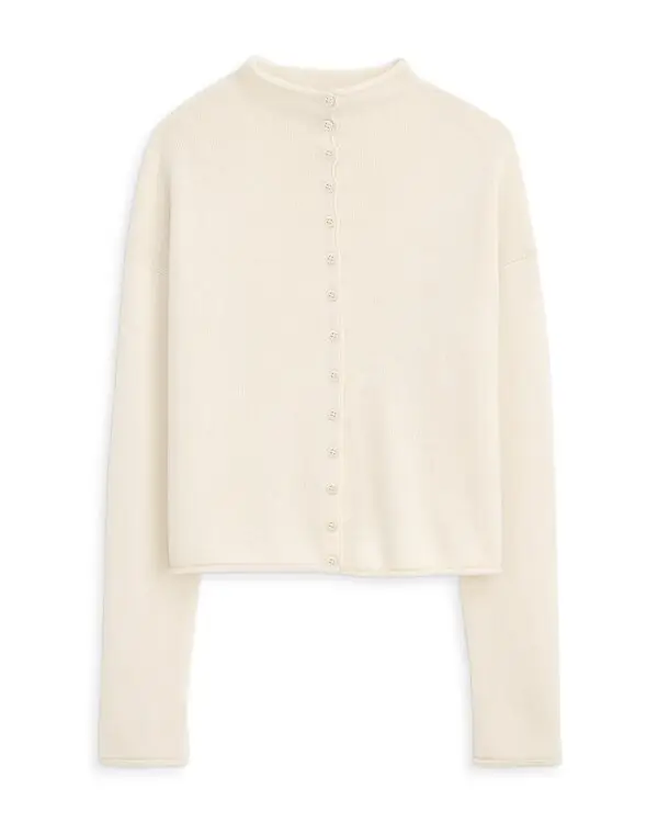 ALEX MILL Cashmere Funnel Neck Cardigan - Cloud