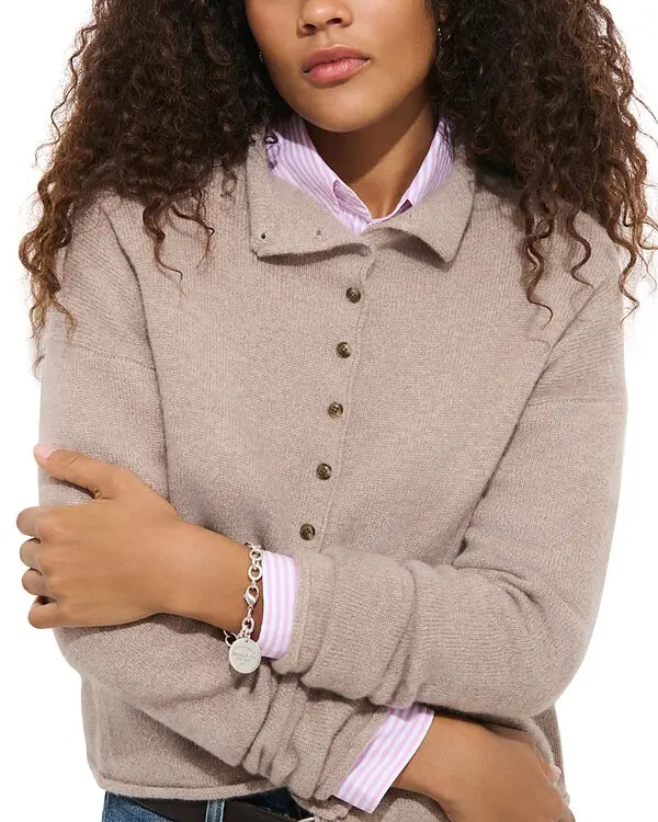ALEX MILL Cashmere Funnel Neck Cardigan - Toast