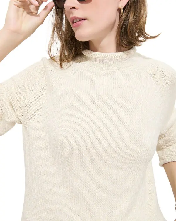ALEX MILL Eastport Cotton Mock Neck Sweater - Marled Ivory