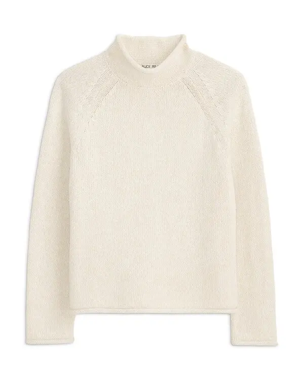 ALEX MILL Eastport Cotton Mock Neck Sweater - Marled Ivory