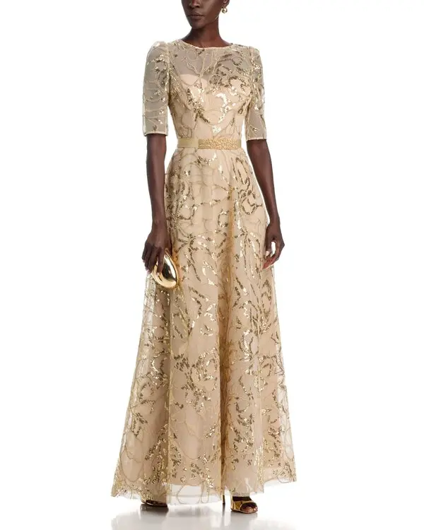 Rickie Freeman For Teri Jon Sequined Embroidered Tulle Gown