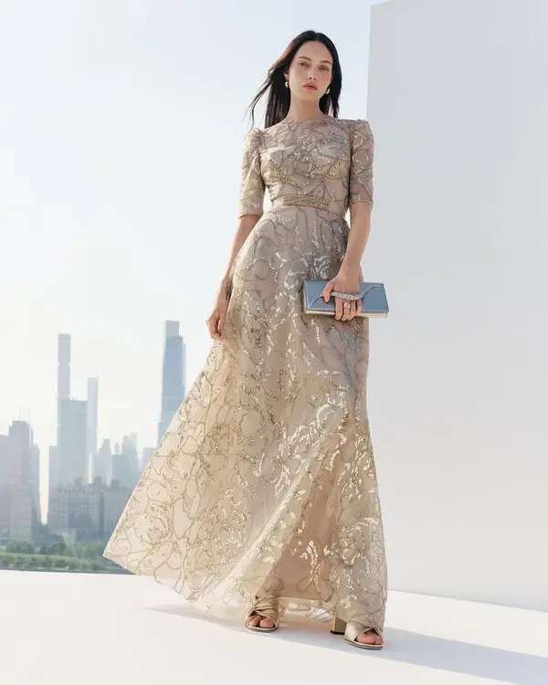 Rickie Freeman For Teri Jon Sequined Embroidered Tulle Gown