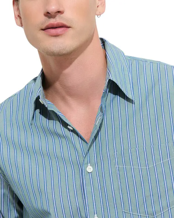 ALEX MILL Point Collar Striped Cotton Poplin Long Sleeve Shirt