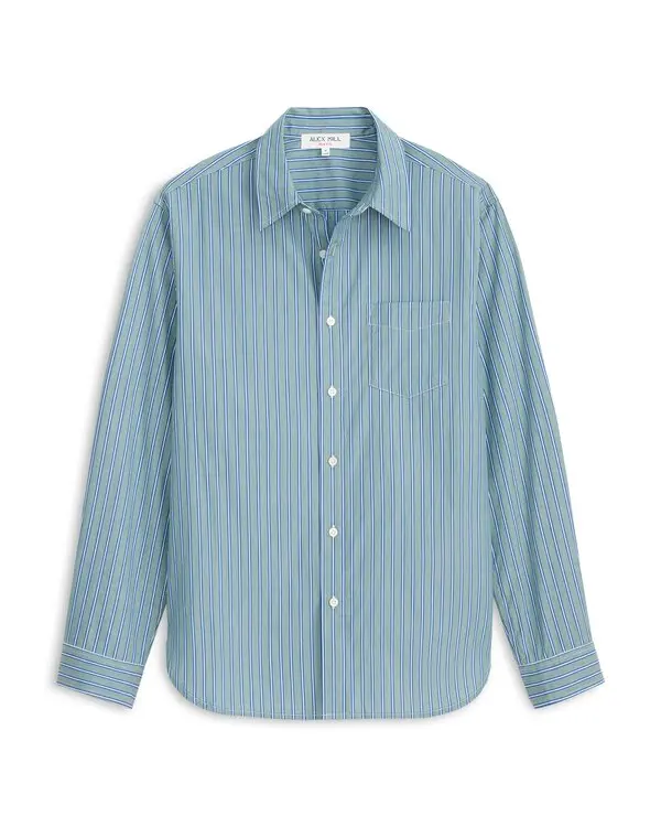 ALEX MILL Point Collar Striped Cotton Poplin Long Sleeve Shirt