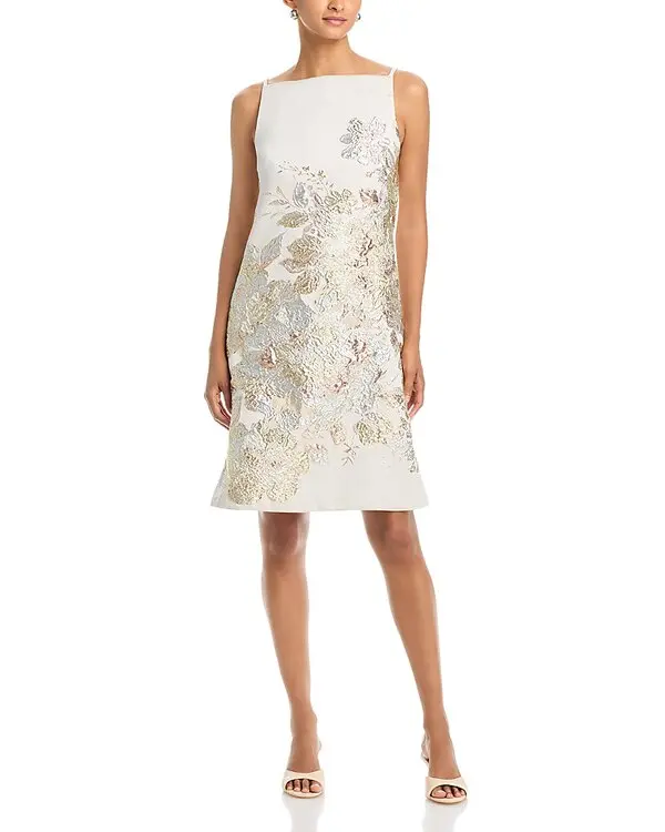 Rickie Freeman For Teri Jon Metallic Jacquard Floral Dress