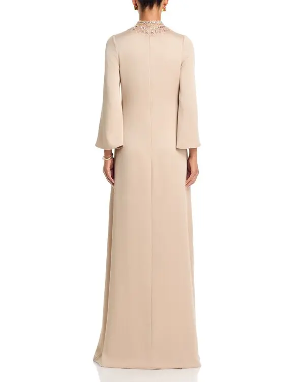 Rickie Freeman For Teri Jon Repe Back Satin Bead Collare Flare Sleeve Gown