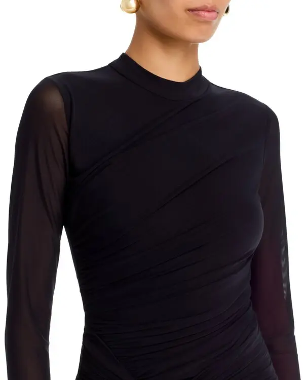 WAYF Selene Ruched Long Sleeve Dress - Black