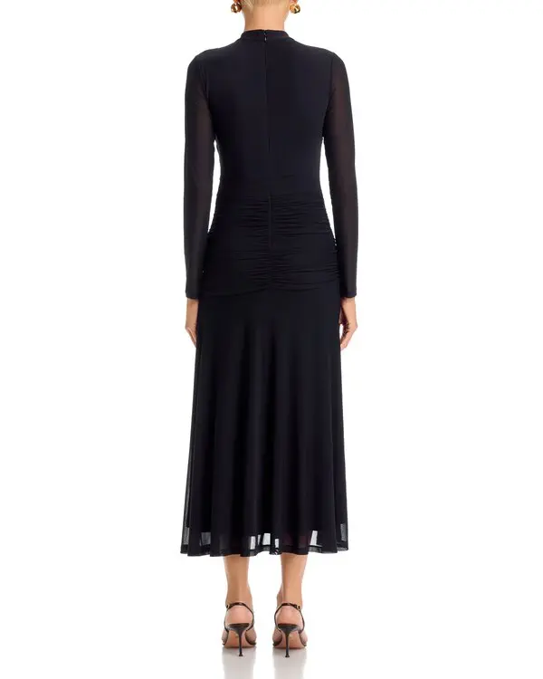 WAYF Selene Ruched Long Sleeve Dress - Black