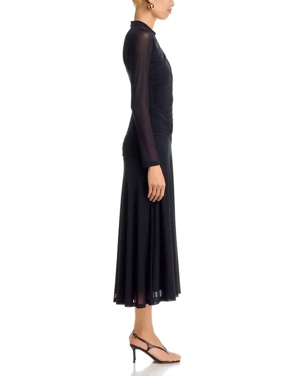 WAYF Selene Ruched Long Sleeve Dress - Black