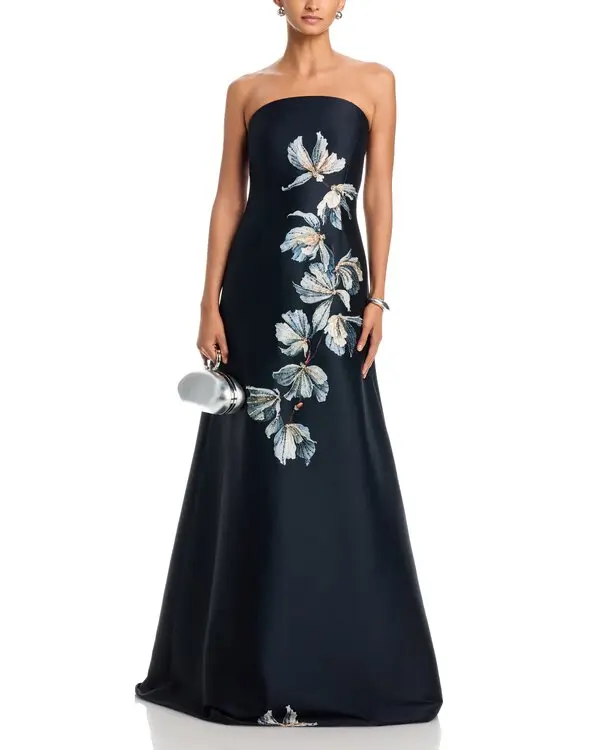 Rickie Freeman For Teri Jon Mikado Strapless Gown With Floral Motif