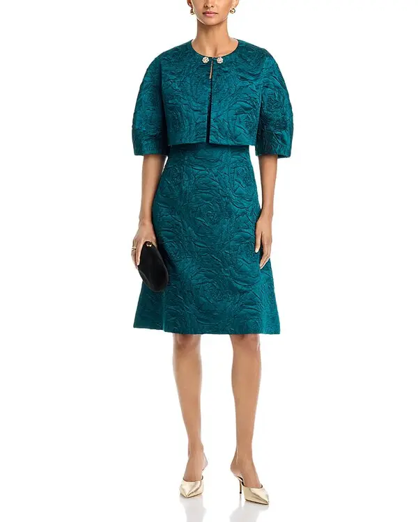 Rickie Freeman For Teri Jon Jacquard Embossed Bolero With Rhinestone Buttons