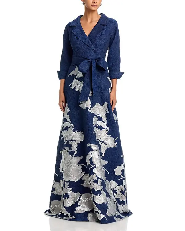 Rickie Freeman For Teri Jon Textured Metallic Jacquard Gown