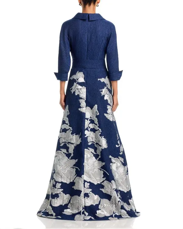 Rickie Freeman For Teri Jon Textured Metallic Jacquard Gown