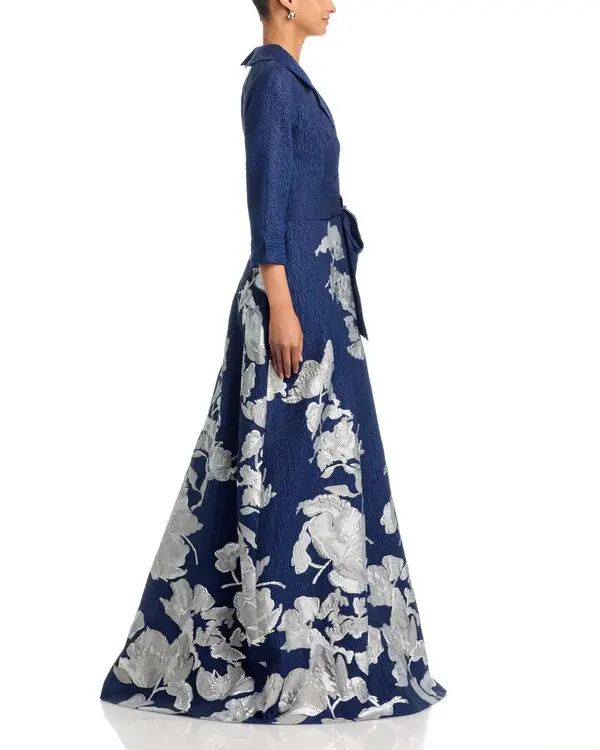 Rickie Freeman For Teri Jon Textured Metallic Jacquard Gown