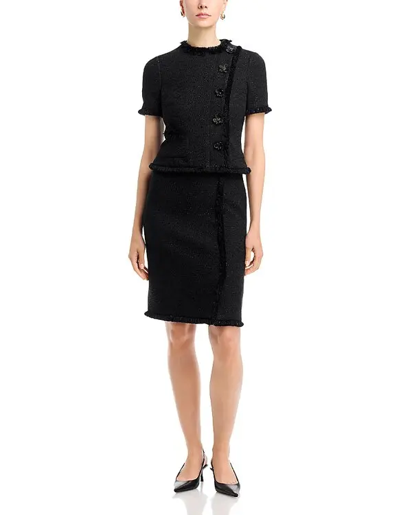 Rickie Freeman For Teri Jon Tweed Fringe Trim Dress - Black