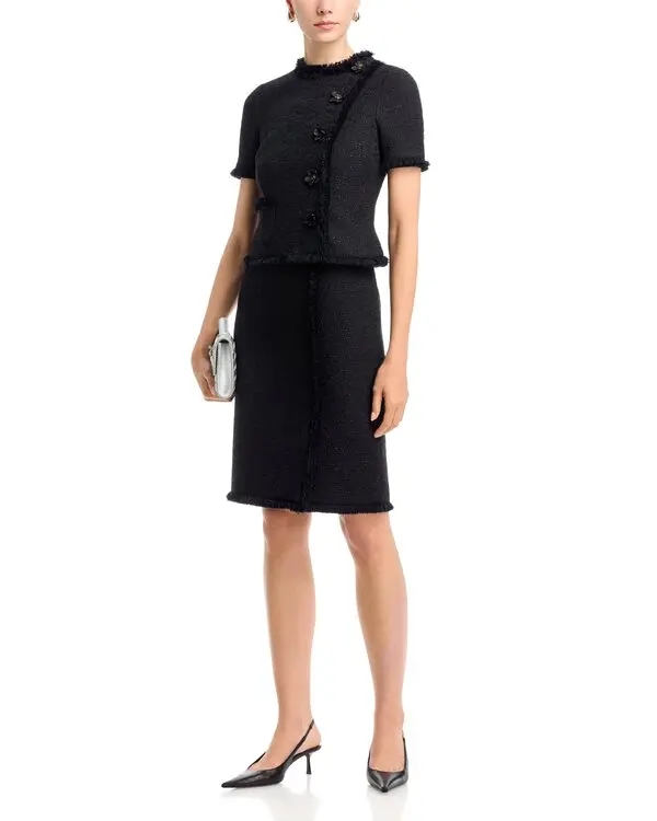 Rickie Freeman For Teri Jon Tweed Fringe Trim Dress