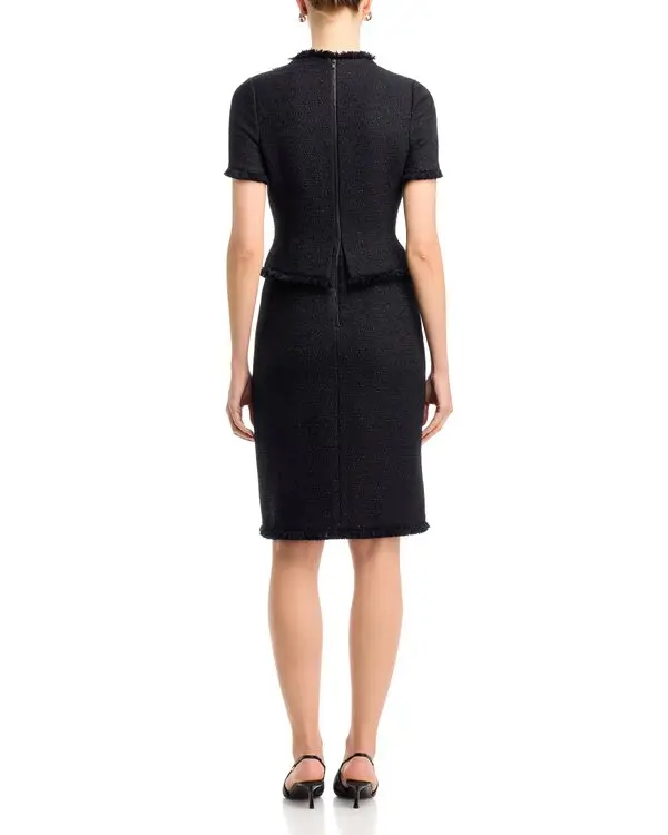 Rickie Freeman For Teri Jon Tweed Fringe Trim Dress