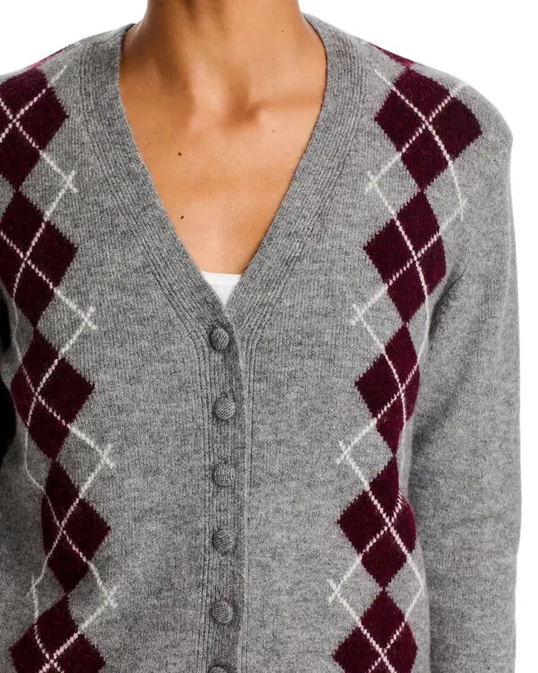 WAYF Elizabeth Argyle Cardigan Sweater - Grey/maroon