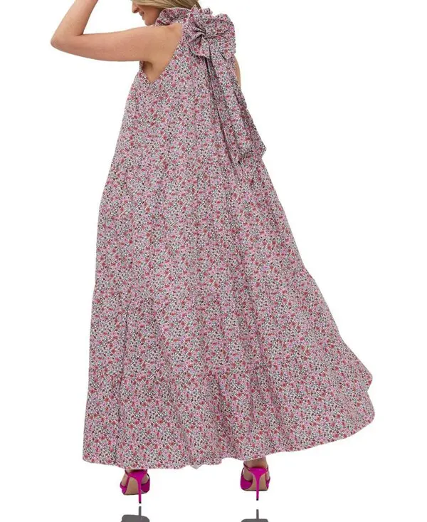 MARIELLE STOKKELAAR Floral Print Maxi Dress With Back Bow Detail
