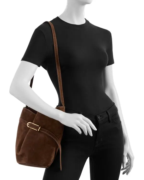 LIFFNER Belted Suede Bucket Bag - Chocolate