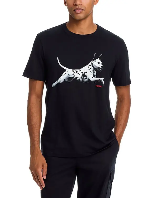 Hugo Dirunn Cotton Dalmatian Graphic T-shirt - Black