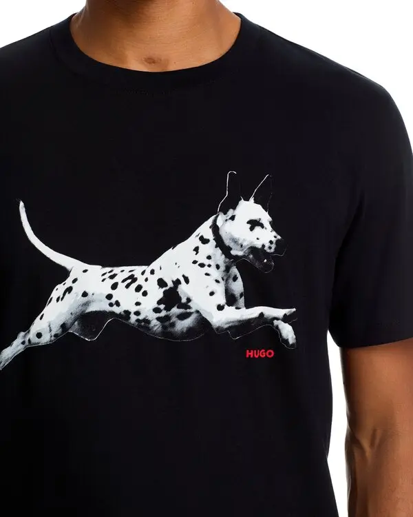 Hugo Dirunn Cotton Dalmatian Graphic T-shirt - Black