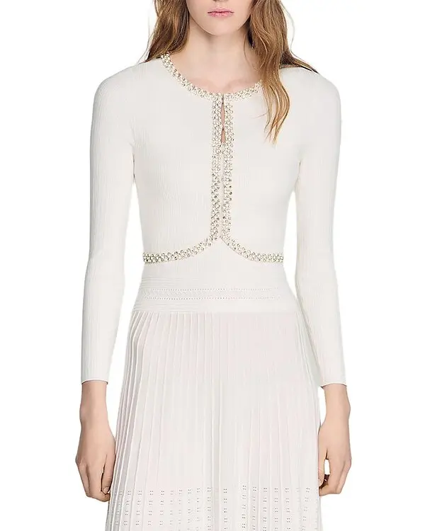 Sandro Cropped Embellished Cardigan