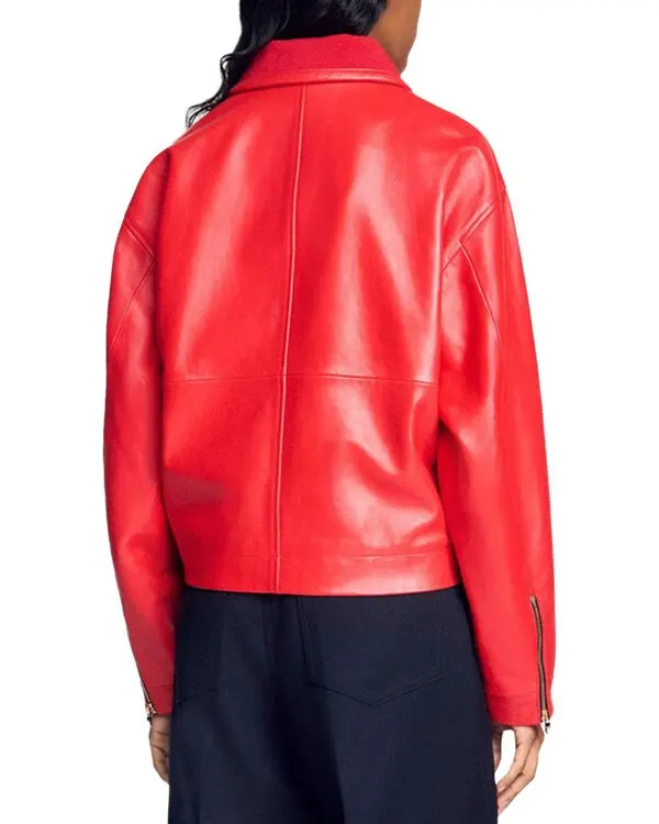 Sandro Clemy Zip Front Leather Jacket
