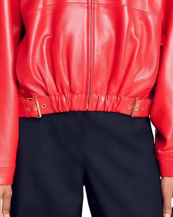 Sandro Clemy Zip Front Leather Jacket
