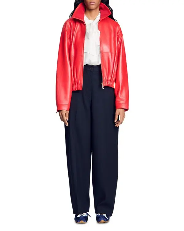 Sandro Clemy Zip Front Leather Jacket
