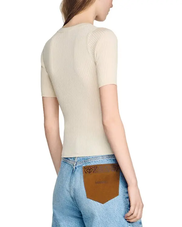 Sandro Calypsea Ribbed Round Neck Sweater - Ecru